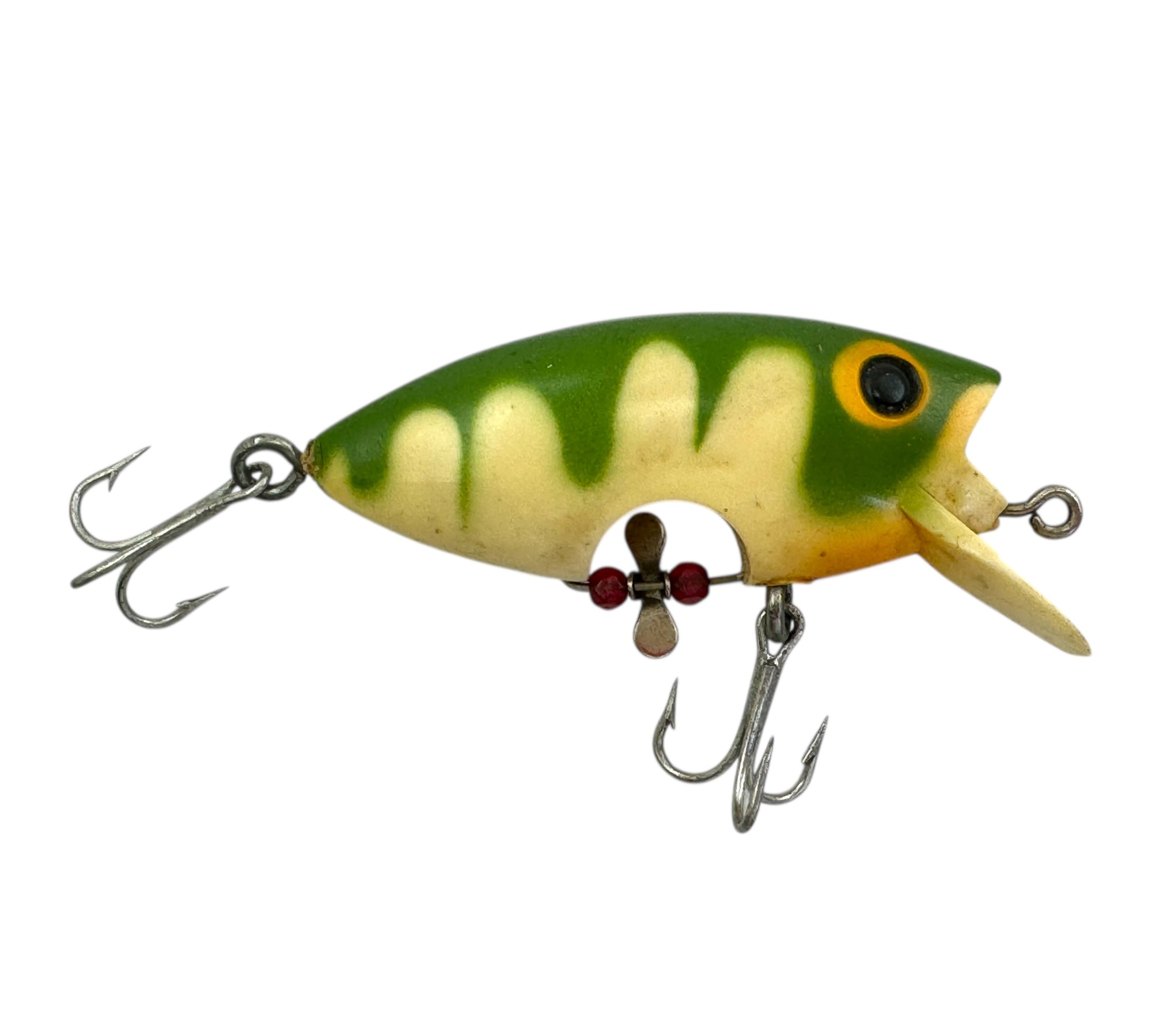 POE'S LOCOMOTION Vintage Fishing Lure • WHITE + GREEN DRIP – Toad Tackle