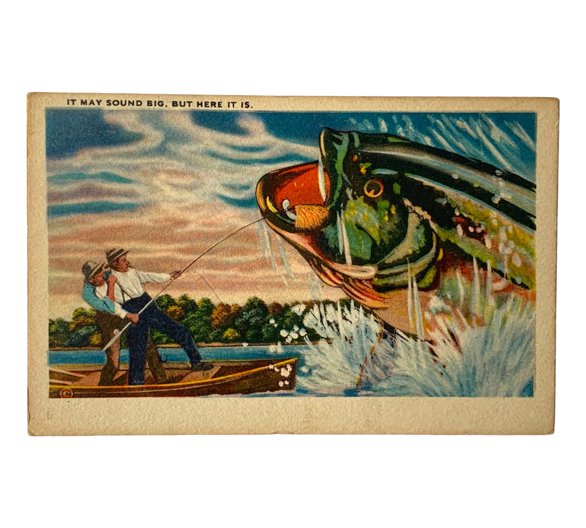 FIGHTING FISH ANTIQUE FISHING POSTCARD at Toad Tackle